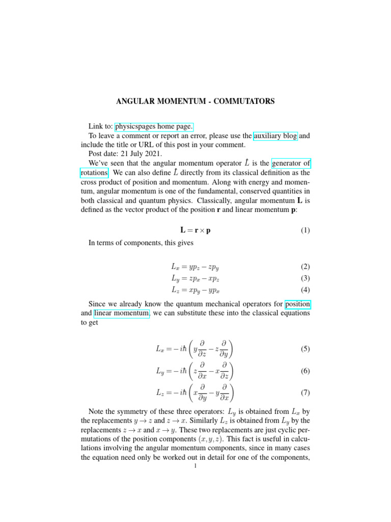 Angular Momentum - Commutators | PDF