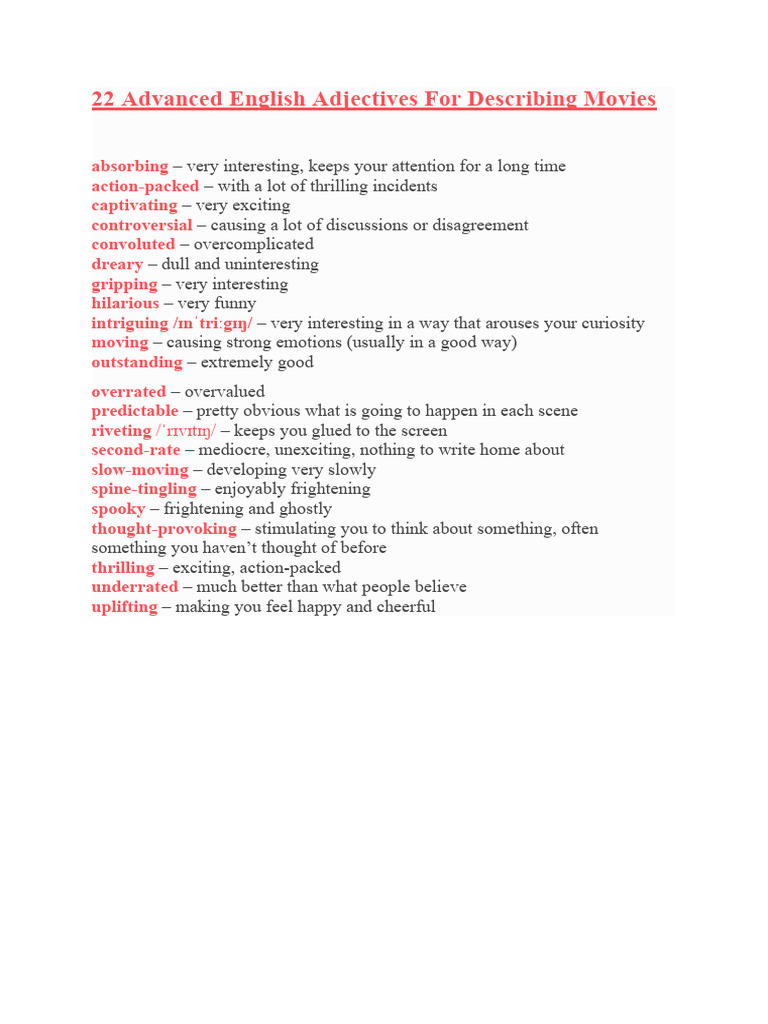 Advanced Adjectives for Movie Descriptions | PDF | Career & Growth