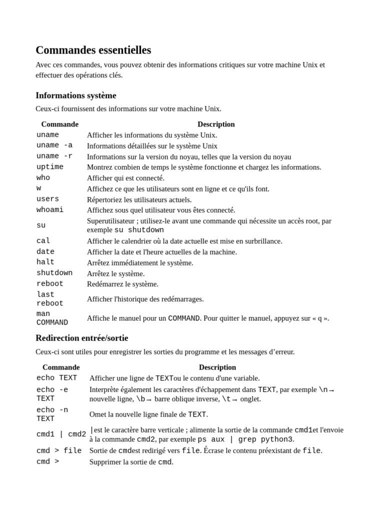 Commandes Essentielles Linux | PDF