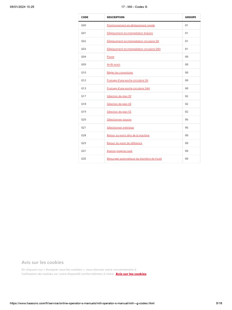17 - Mill - Codes G | PDF | Usinage | Outils