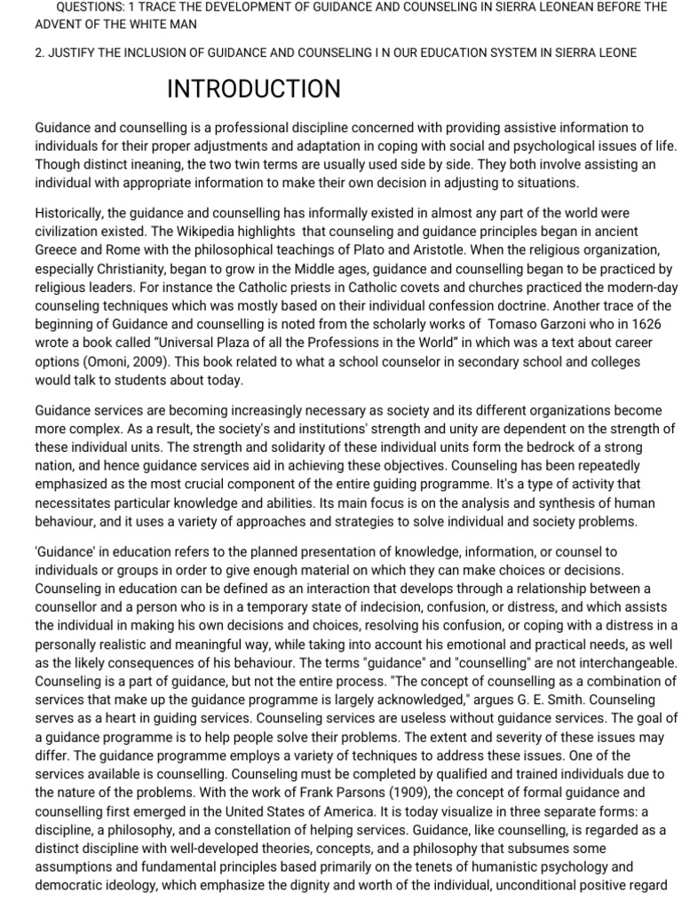 Guidance and Counseling Assignment | PDF