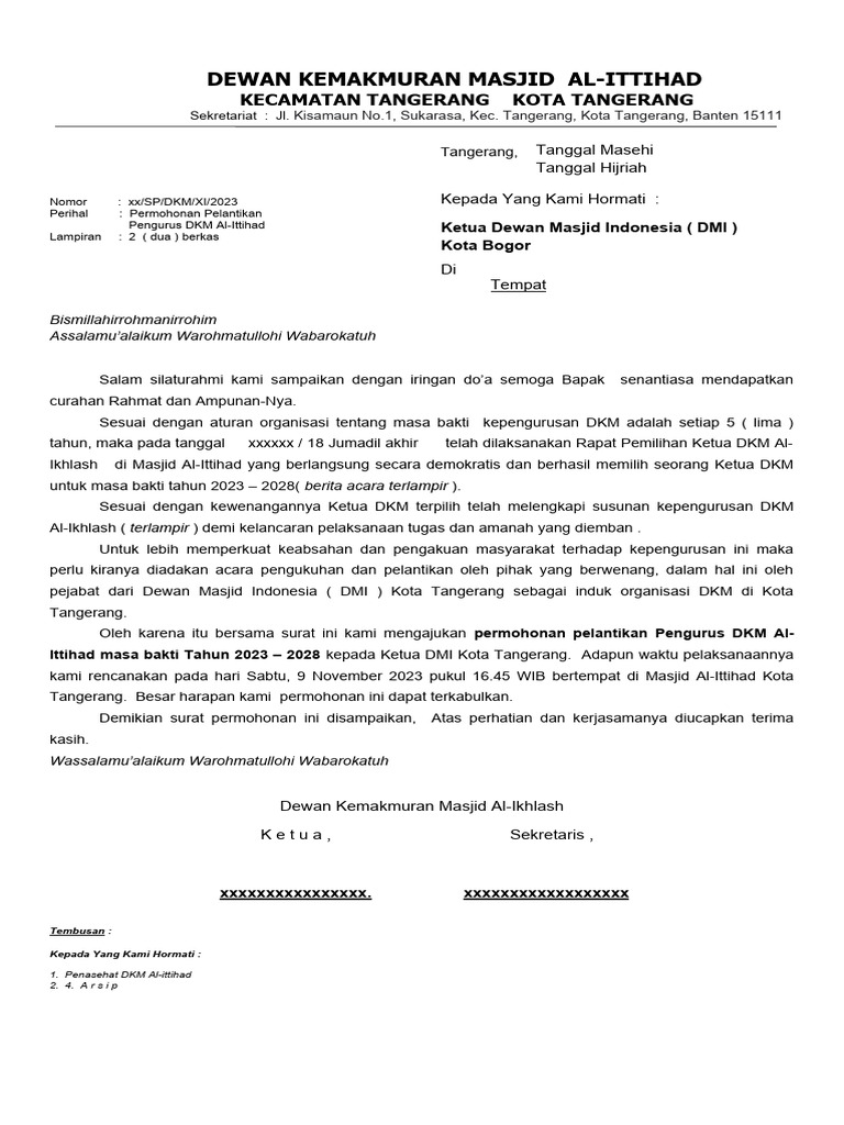 Surat Pelantikan Pengurus Ke Dmi | PDF