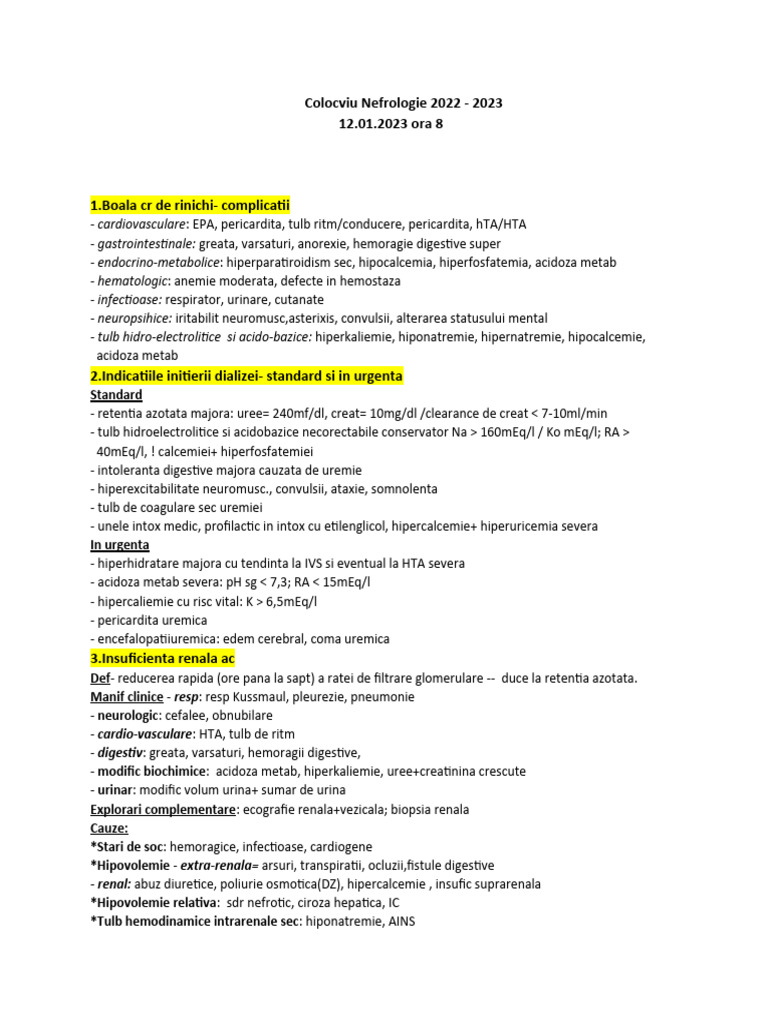 Colocviu Nefrologie 2022 | PDF