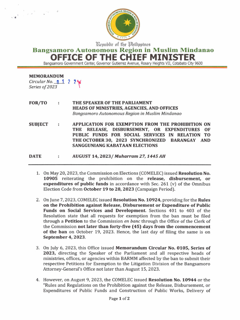 Memo Circular No. 0122 S. 2023 | PDF
