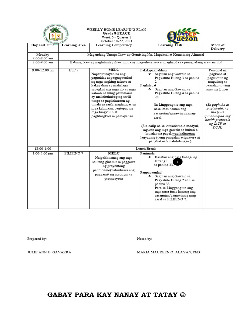 G8 WHLP WK6 - Fil&esp 7 | PDF