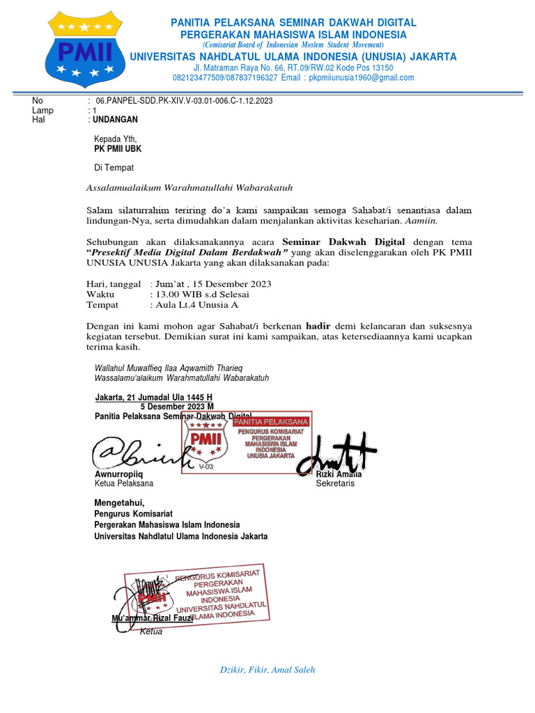 UNDANGAN PK PMII UBK | PDF