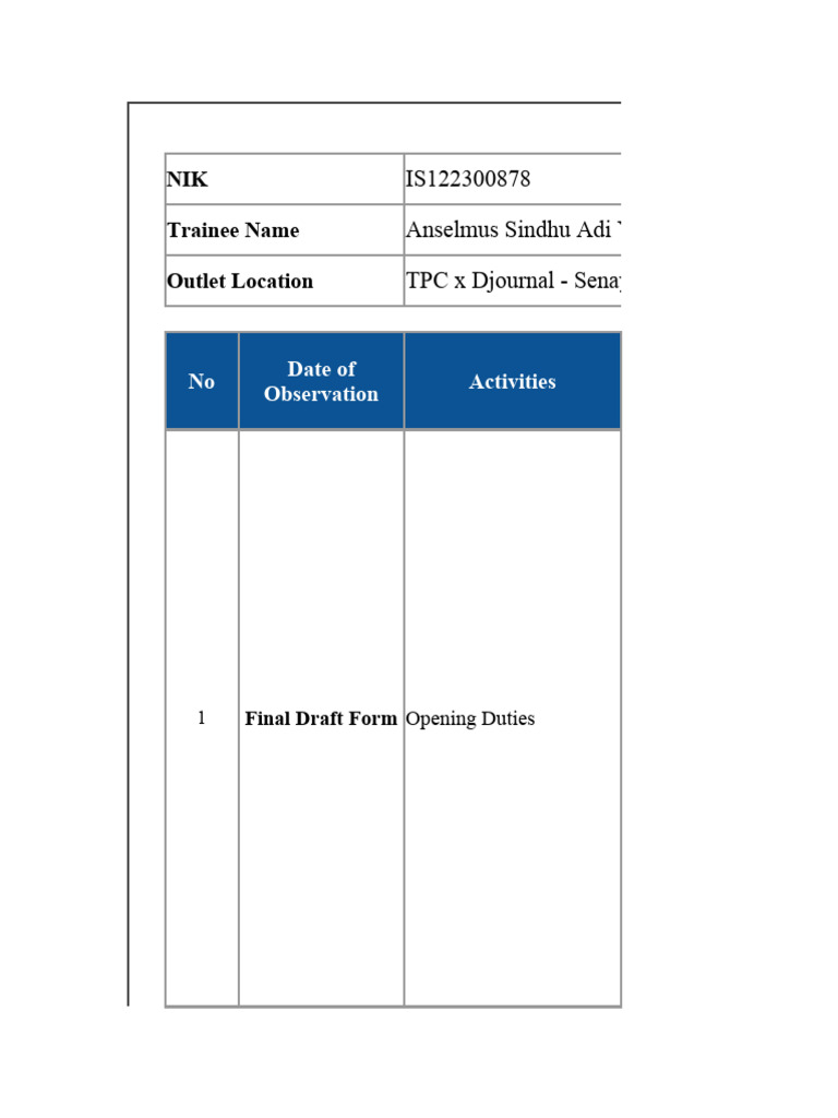 MT Observation Form - TPC X Djournal | PDF
