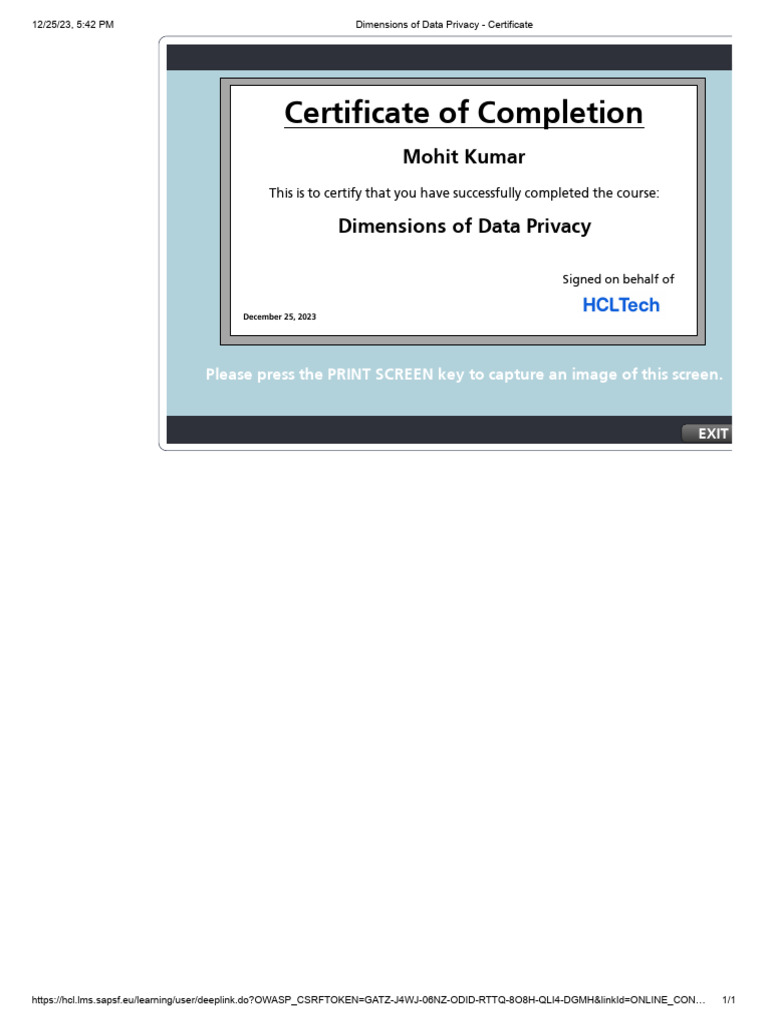 Data Privacy Certification Completion | PDF