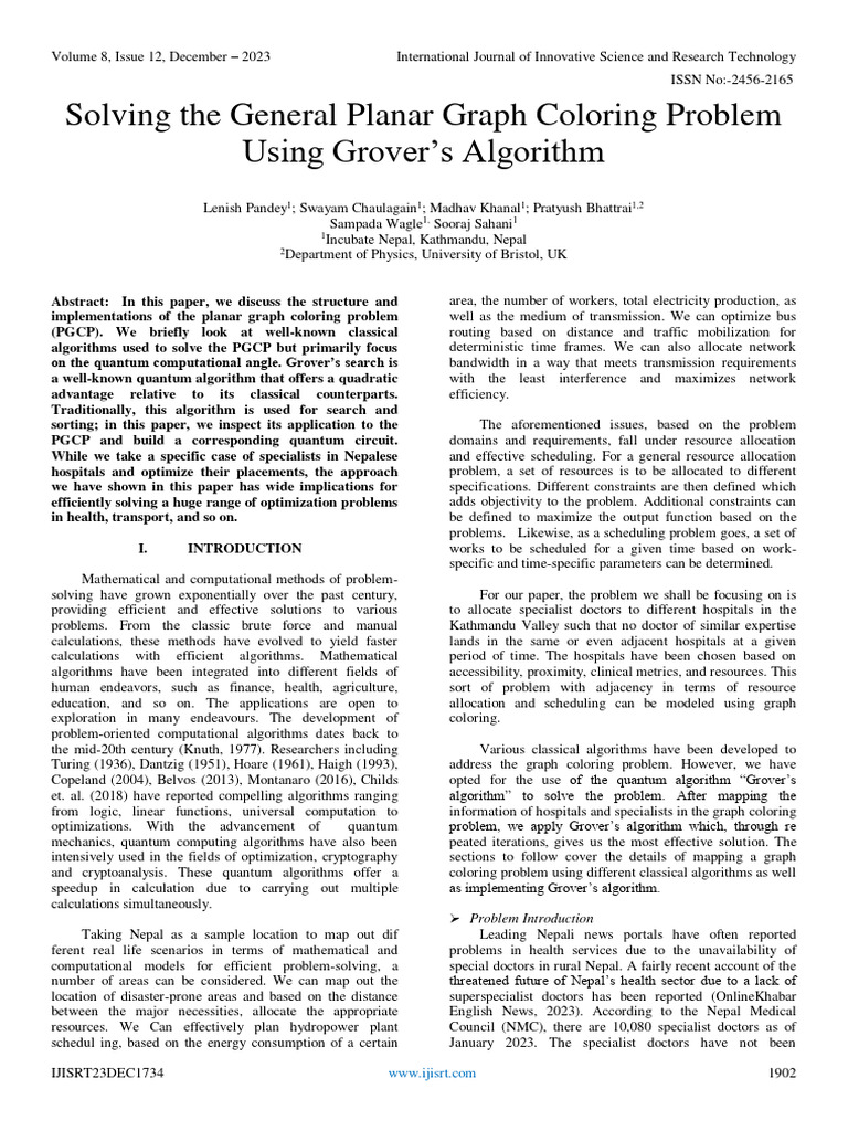Solving The General Planar Graph Coloring Problem Using Grover's ... Solving The General Planar Graph Coloring Problem Using Grover's ...