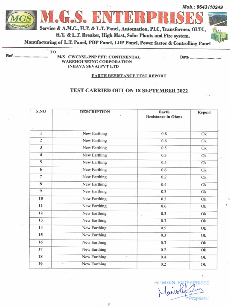 Earthing Report | PDF