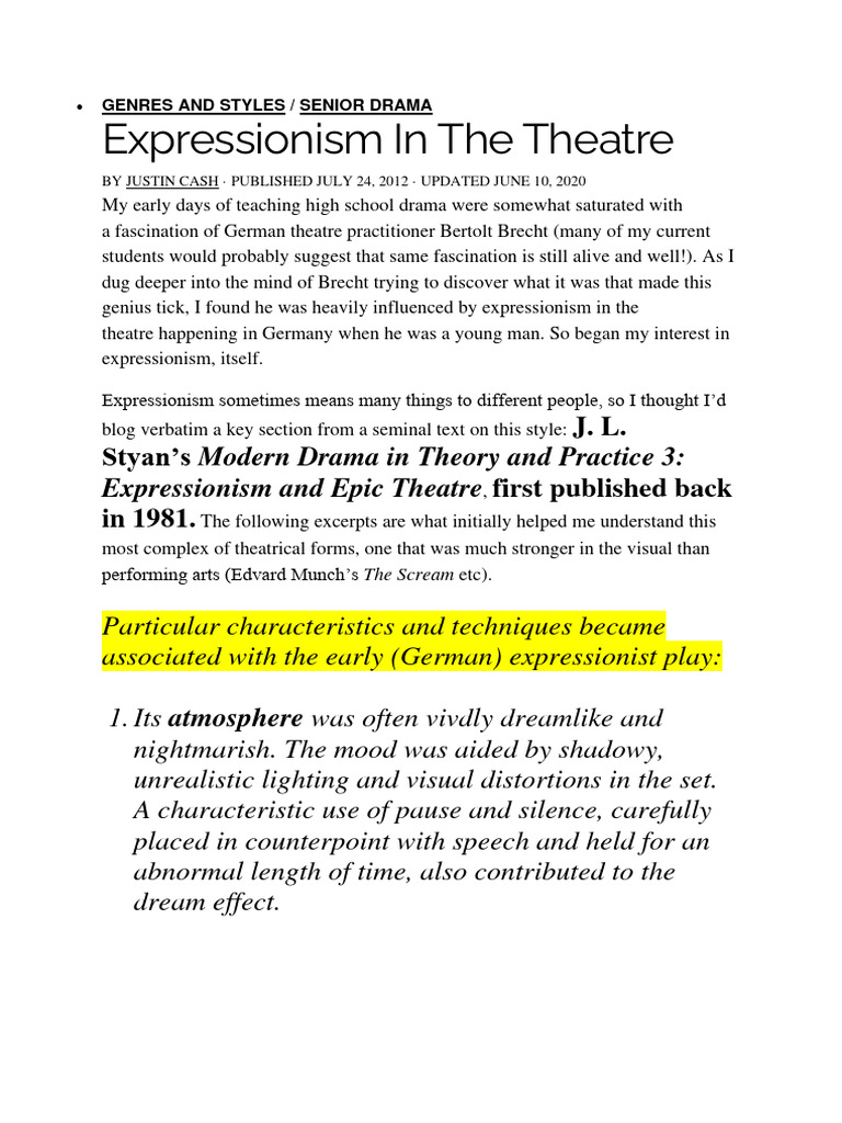 Expressionism in The Theatre | PDF