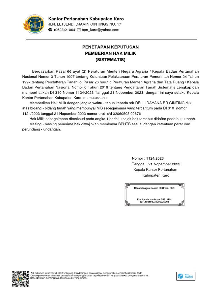 Kantor Pertanahan Kabupaten Karo | PDF