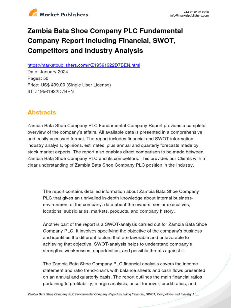 Zambia Bata Shoe Company Report 2024 | PDF | Swot Analysis | Stocks