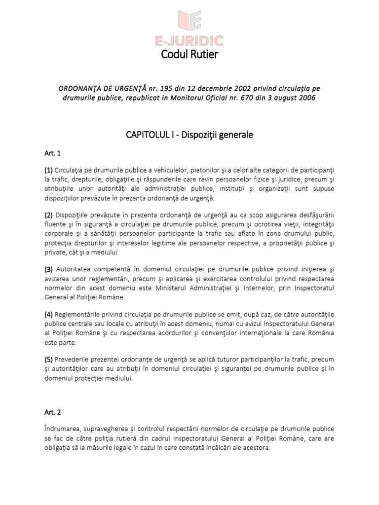Codul Rutier 2023 | PDF