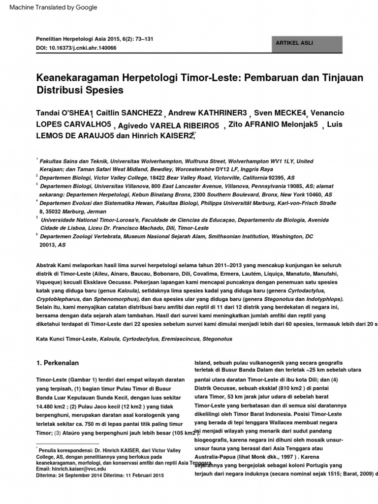 Herpetological Diversity of Timor Leste | PDF | Ilmu Sosial | Perjalanan