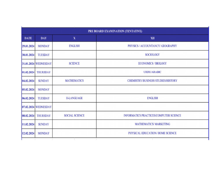 Preboard Timetable 2023-2024 | PDF