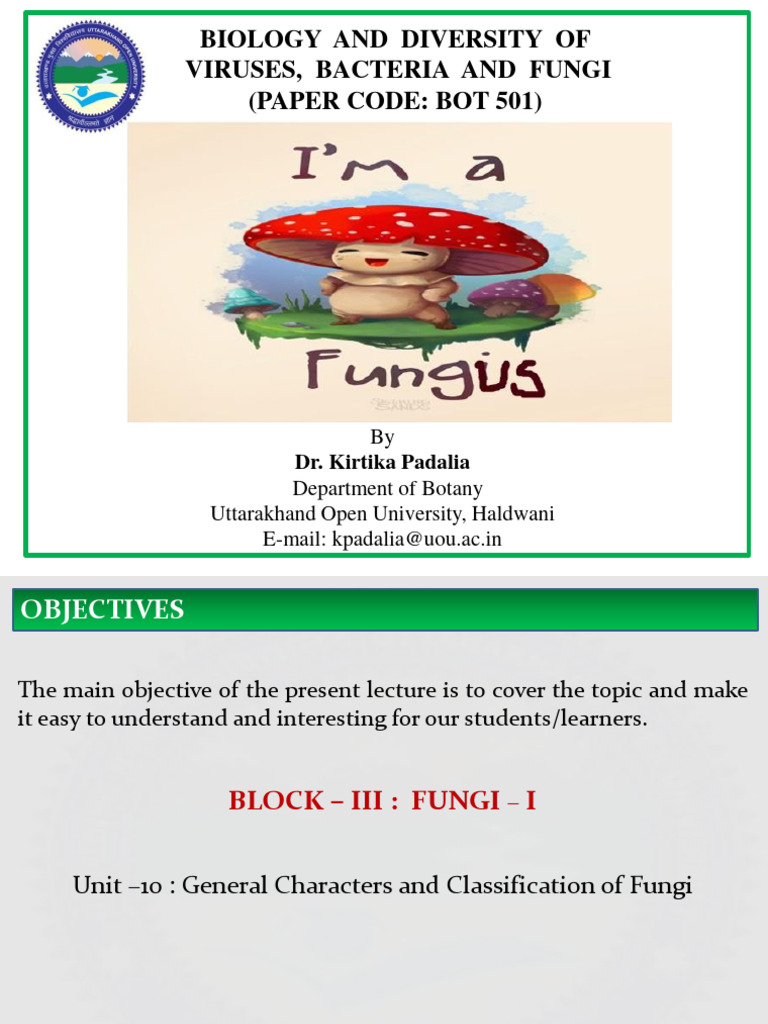 Unit - 10 - General Characters and Classification of Fungi by Dr. Kirtika Padalia | PDF | Fungus ...