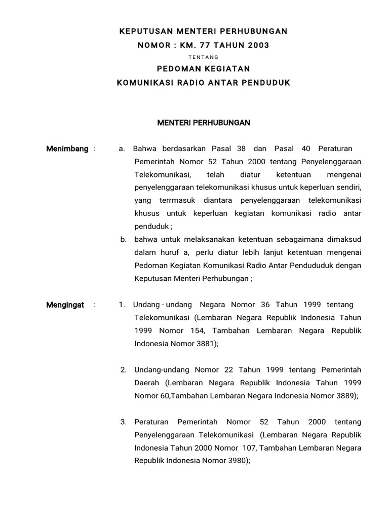 Kepmen Perhubungan Km. 77 Tahun 2003 | PDF