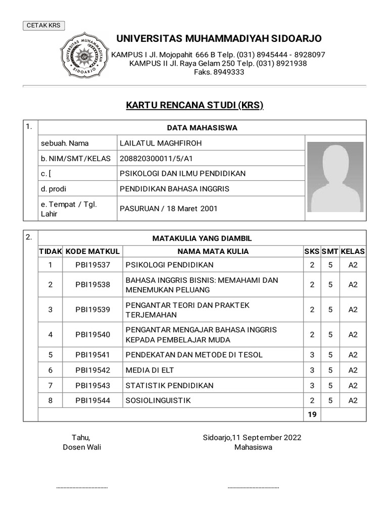 Kartu Rencana Studi - Krs | PDF