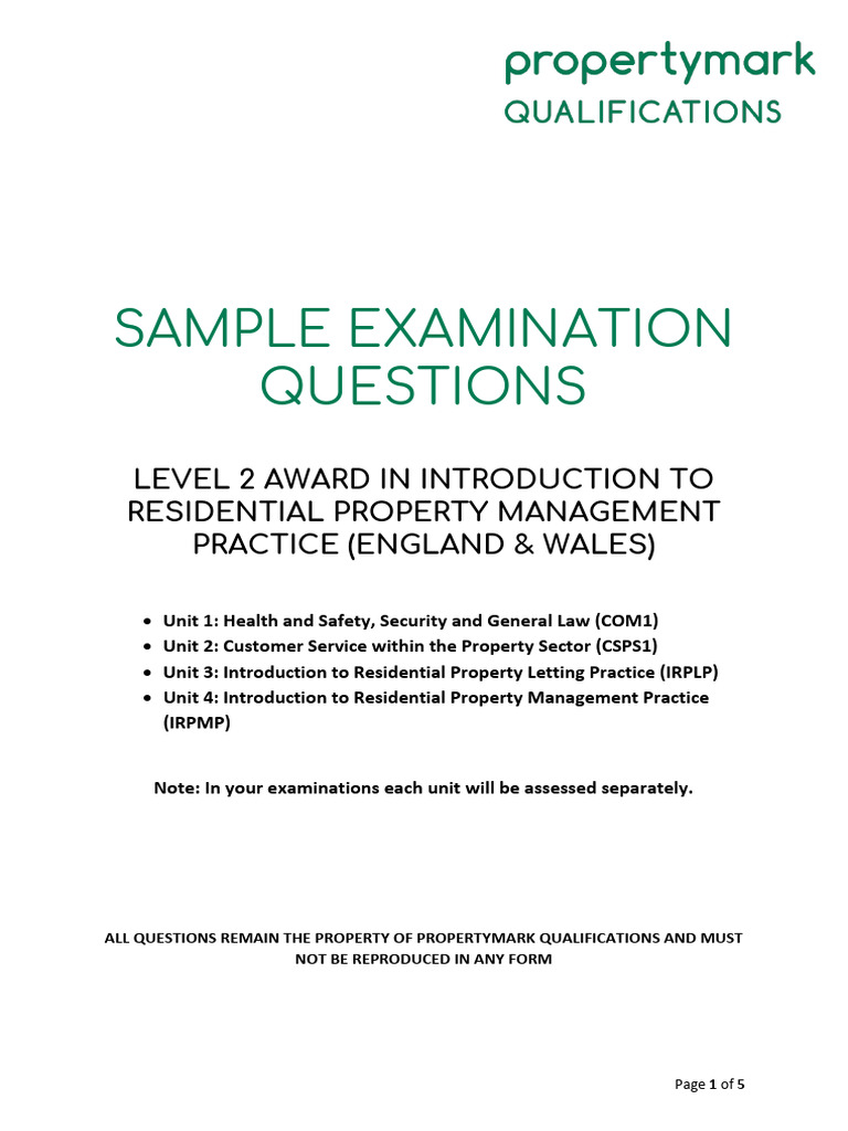 Level 2 Lettings Sample Questions With Answers | PDF