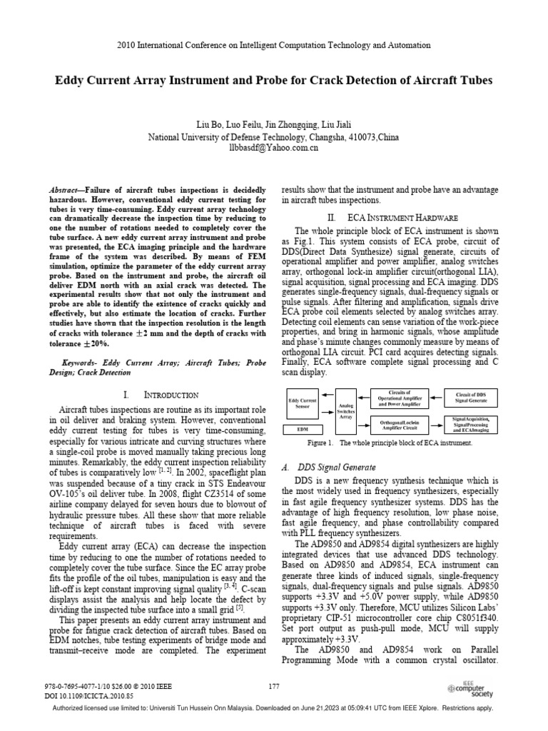 Eddy Current Array Instrument and Probe For Crack Detection of Aircraft Tubes | PDF