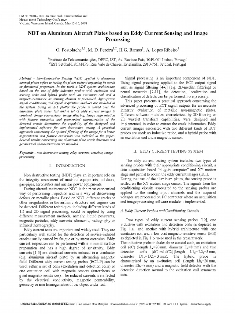 NDT on Aluminum Aircraft Plates based on Eddy Current Sensing and Image ...