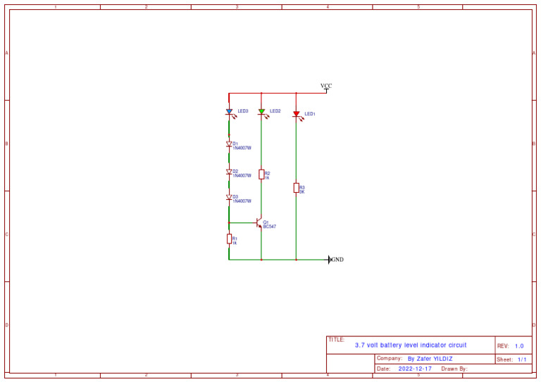 Schematic - 3.7 Volt Battery Level Indicator Circuit - 2022-12-17 | PDF