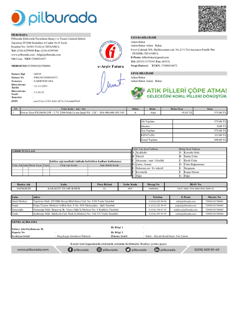E-Arşiv Fatura | PDF