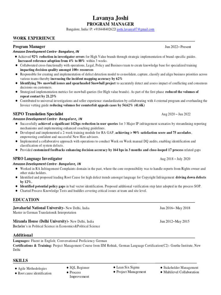 Lavanya Joshi - PM Resume PDF | PDF | Business