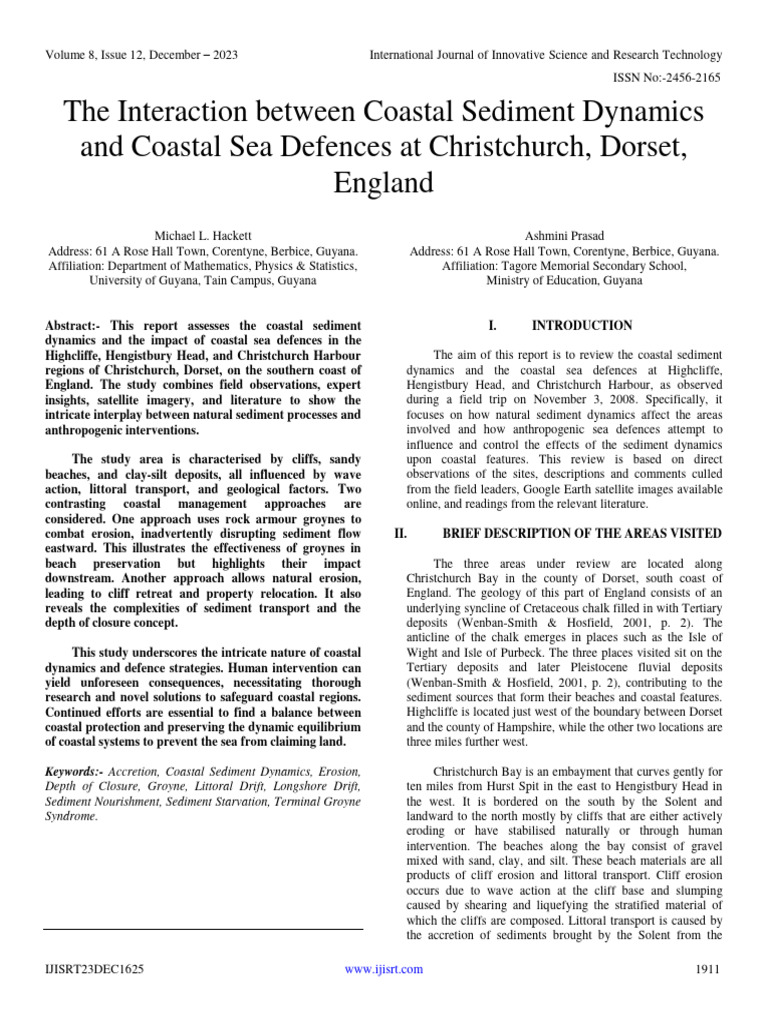 The Interaction Between Coastal Sediment Dynamics and Coastal Sea Defences at Christchurch ...