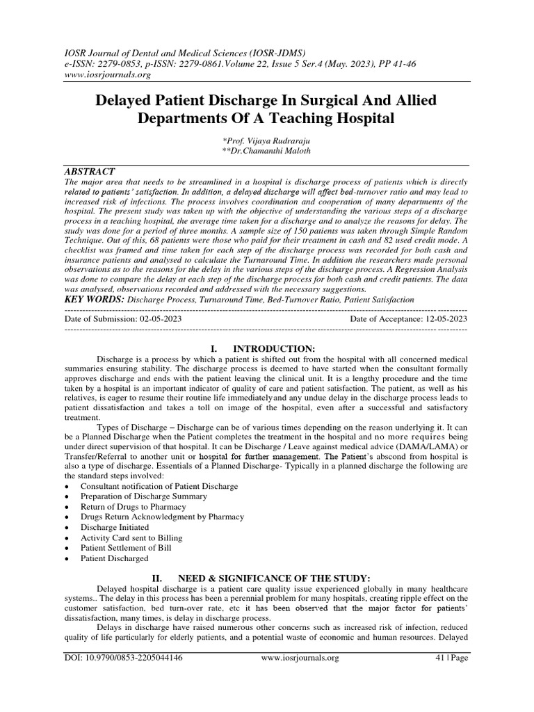 Delayed Patient Discharge in Surgical | PDF | Patient | Hospital