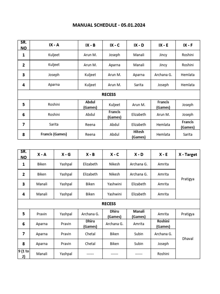Manual Schedule - 05.01.2024 | PDF