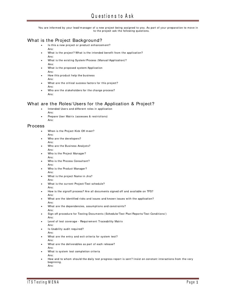 Questions To Ask | PDF