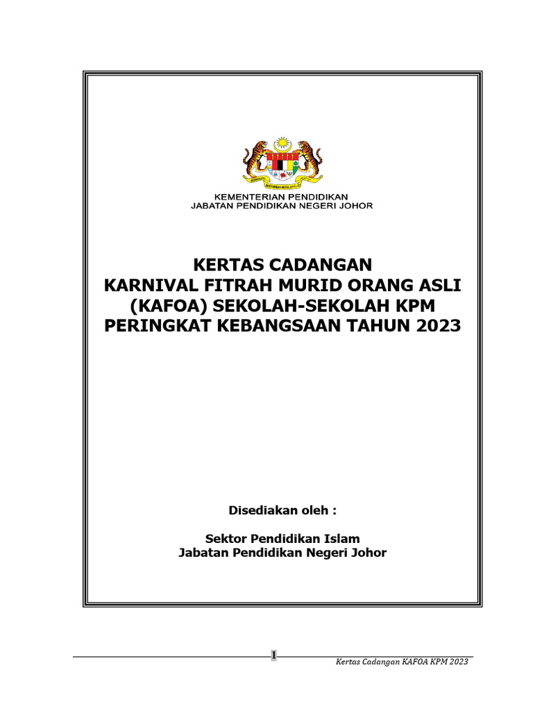 Kertas Cadangan Kafoa Kebangsaan 2023 - Johor | PDF