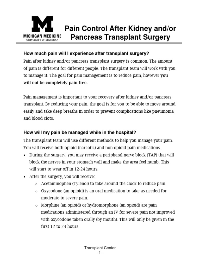 Pain Management After Kidneyor Pancreas Transplant | PDF