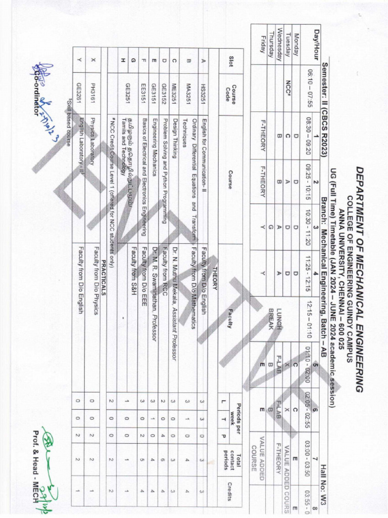 UG FT Time Table Jan June 2024 Academic Session | PDF