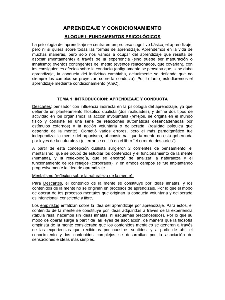 Aprendizaje y Condicionamiento | PDF