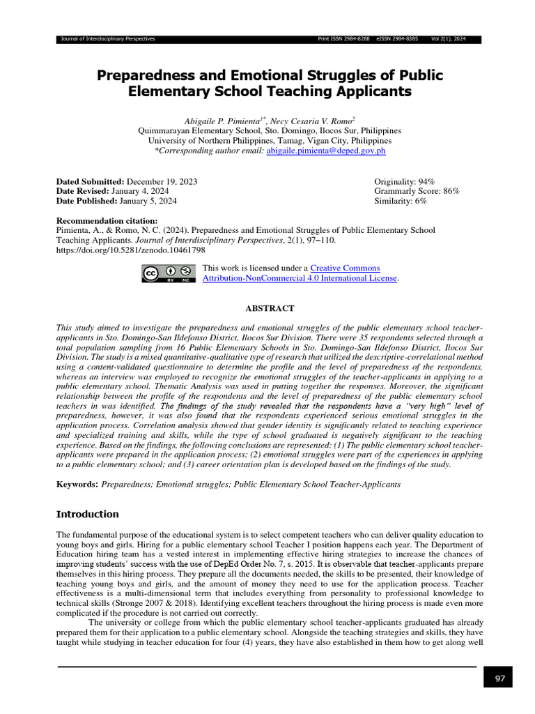 Preparedness and Emotional Struggles of The Public Elementary School ...