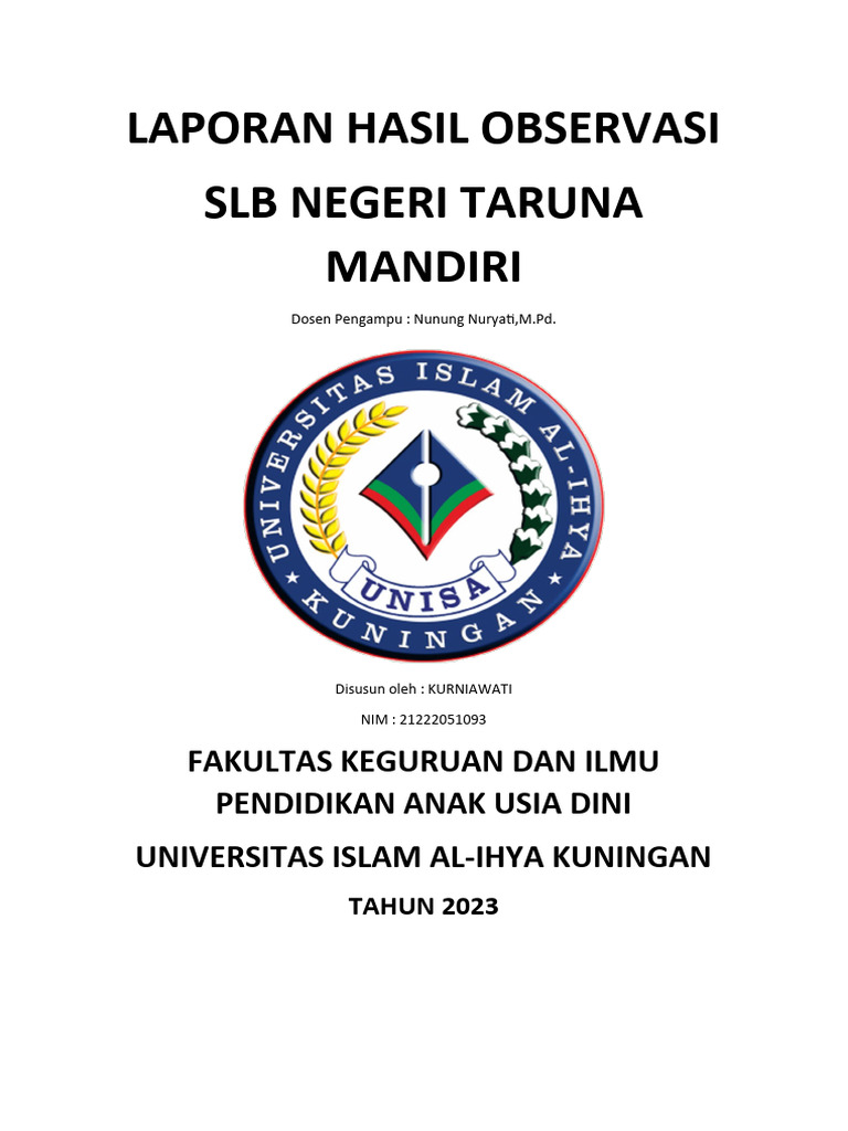 Laporan Hasil Observasi SLB Negeri Taruna Mandiri | PDF