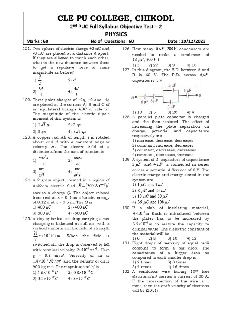2nd PUC Full Syllabus Objective Test 2 | PDF | Science & Mathematics