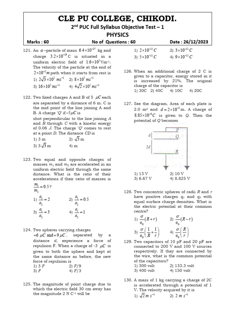 2nd PUC Full Syllabus Objective Test 1 | PDF | Teaching Methods ...