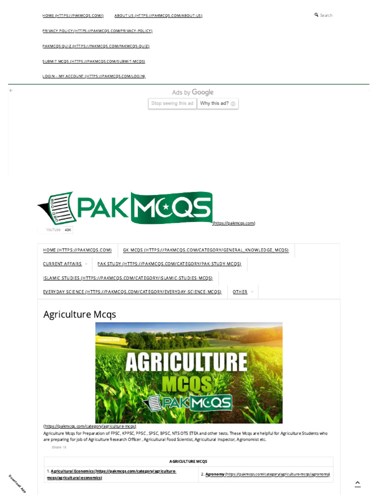 Agriculture Mcqs 1 | PDF