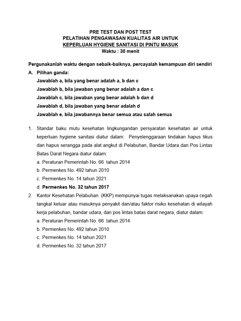 Pre Dan Post Test Pelatihan Pka | PDF