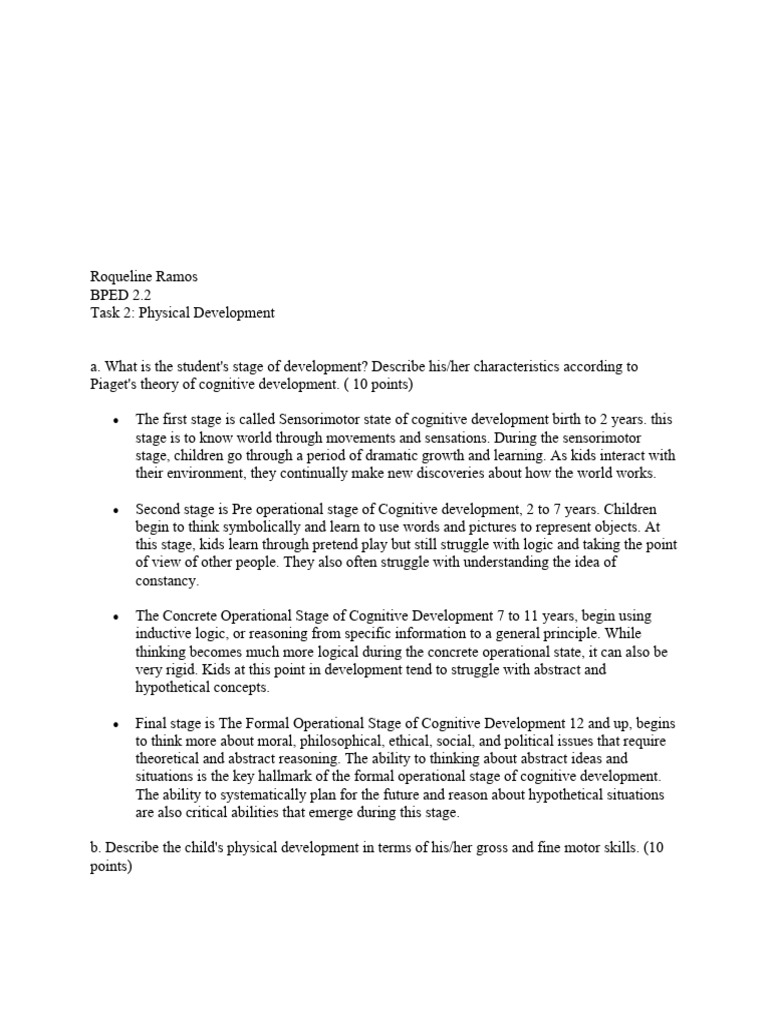 Task 2 Physical Development | PDF | Cognitive Development | Behavioural ...