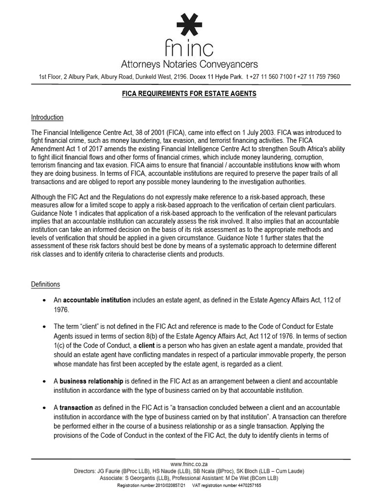 FICA Requirements For Estate Agents | PDF