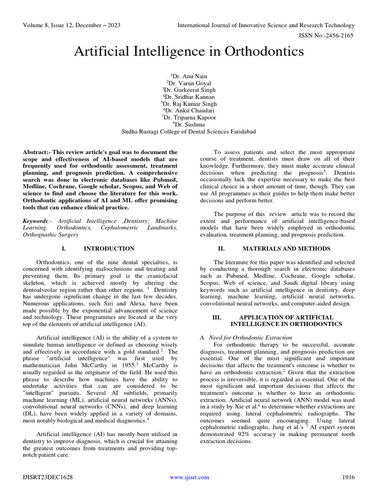 Artificial Intelligence in Orthodontics | PDF | Artificial Intelligence ...