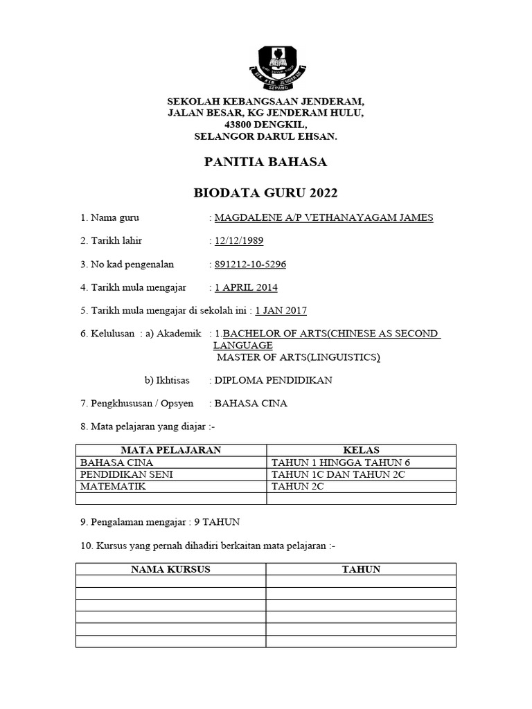 Biodata Guru Panitia Bahasa | PDF | Kajian Bahasa Asing