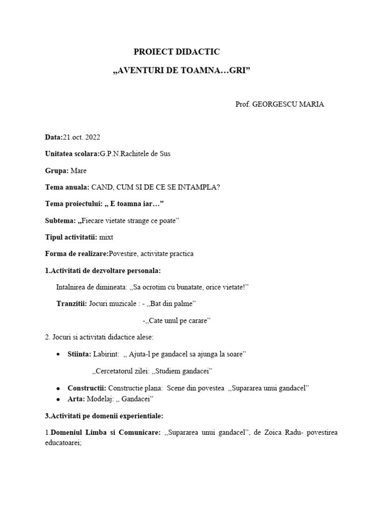 proiect didactic | PDF