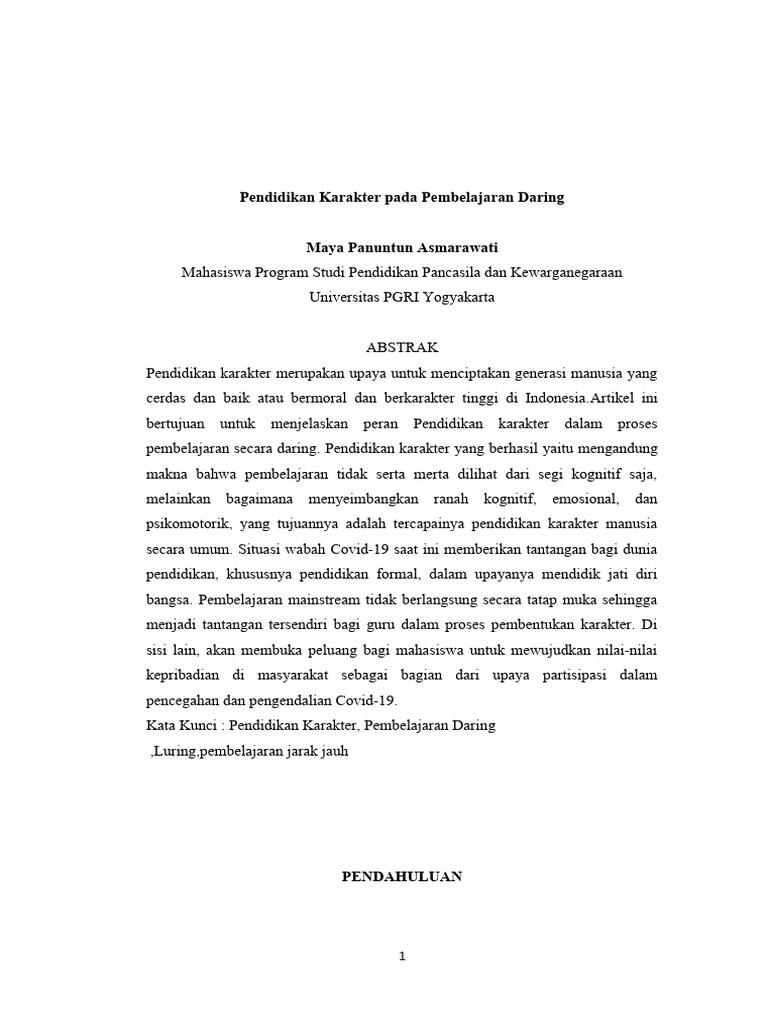 Pendidikan Karakter Pada Pembelajaran Daring | PDF | Karier & Perkembangan | Ilmu Sosial