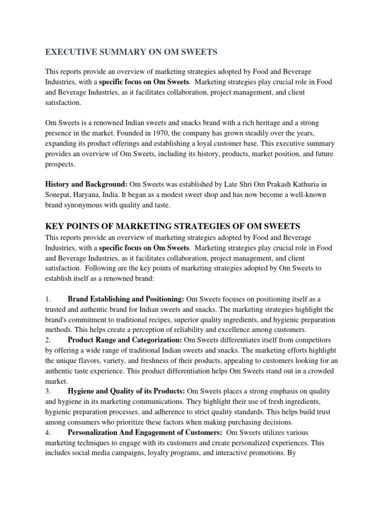 Executive Summary OM sweets | PDF